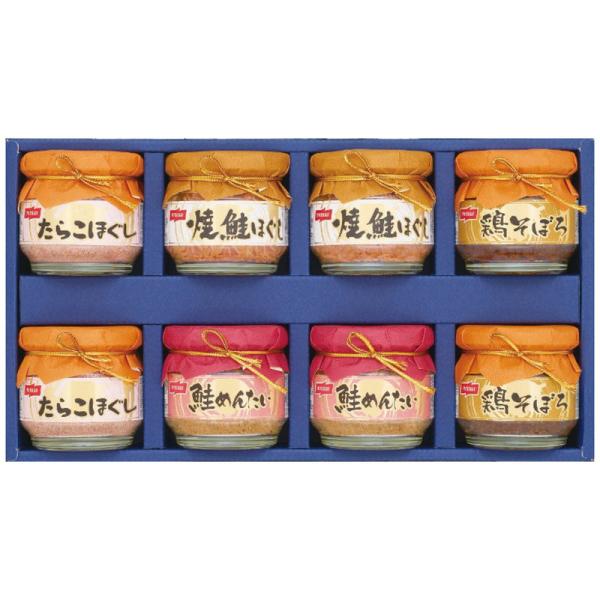 【発売日：2026年07月01日】■商品説明ご飯によく合う4種の瓶詰のセットです。■商品詳細製造生産地：日本製内容：焼鮭ほぐし・たらこほぐし・鮭めんたい・鶏そぼろ各2瓶・各50g賞味期間：製造日より常温約720日アレルゲン：小麦・さけ・さば...