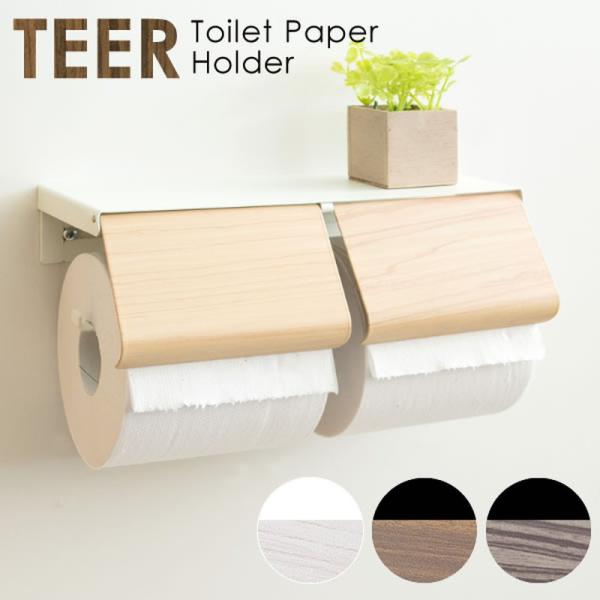 ■商品説明キレイな木目転写スチールのスタイリッシュなデザイントイレットペーパーホルダー『TEER（ティール）』。取り出しやすいペーパーはサイドから差し込むだけの簡単交換、補充が少ない二連式なのでおトイレが快適。カラーはブラウンとナチュラル、...