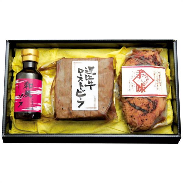 【発売日：2026年01月01日】■商品説明近江牛のローストビーフと、新たな滋賀の名産「近江鴨」のローストを詰め合わせました。彦根市で古くから製造している、杉樽仕込みの醤油を使用したローストビーフは、天然酵母と大豆のコクが生きる、深い味わい...