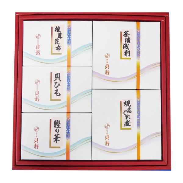 ■商品説明昔ながらのおいしさを、伝統的な製法で作られたおいしい佃煮の詰合せです。■商品詳細内容：茶漬浅利80g、蜆志ぐれ煮85g、貝ひも60g、椎茸昆布60g、鰹の華45g生産地：三重県(加工地)賞味期間：常温120日アレルゲン表示：大豆・...