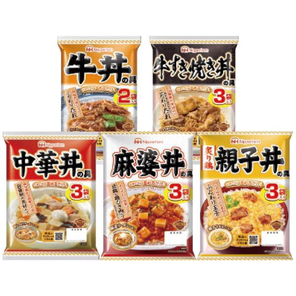 【発売日：2026年06月16日】■商品説明5種のどんぶりが手軽に召し上がれるレトルトセットです。■商品詳細製造生産地：日本製内容：牛丼の具240g(2食入)・牛すき焼き丼の具285g(3食入)・中華丼の具414g(3食入)・麻婆丼の具42...