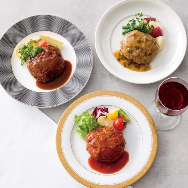 【発売日：2026年07月01日】■商品説明黒毛和牛と豚肉と鶏肉をそれぞれ６ｍｍで挽いた合い挽き肉を使用しました。デミグラスソース、和風ソース、トマトソースでお楽しみいただく３種類の食べ比べセットです。冷凍のまま沸騰したお湯で約１５分ほど温...
