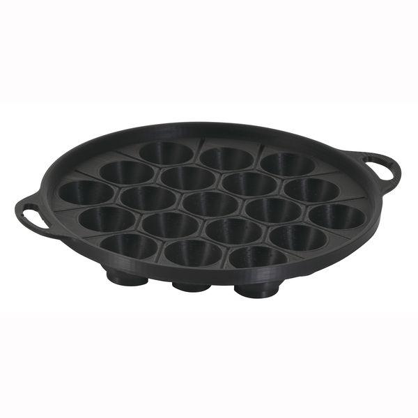 ■商品説明ムラなく火を通す、保温性が高く冷めにくい鉄鋳物製。生地を多めに入れてもこぼれにくいフチ高形状。同じ大きさに作れる串ガイド付。素材への火のあたりが柔らかく、ムラなく火を通すことができます。調理してそのまま食卓へ。手軽に本格気分が味わ...