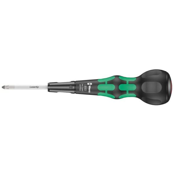 Wera ヴェラボールグリップマイナスドライバー+1850PH1x80mm green05007905001■特長・WERAから電設関係や設備工事関係などに特に人気のボールグリップドライバーが新登場・先端にはレーザーチップの溝が付いており、...