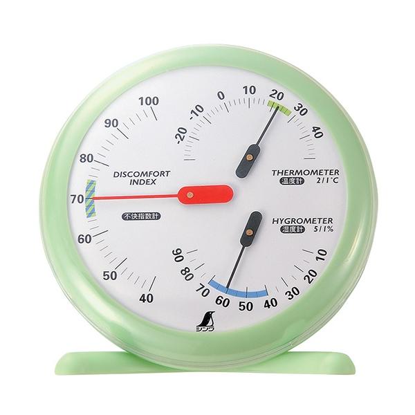 シンワ測定株式会社温湿度・不快指数計 R-1 丸型 15cm リーフグリーン製品コード：70480■特長・不快指数を表示し、ご家庭での健康管理に役立ちます。■仕様・精度 ＜温度＞-20〜40℃：±2℃、それ以外±4℃ ＜湿度＞35〜75％：...