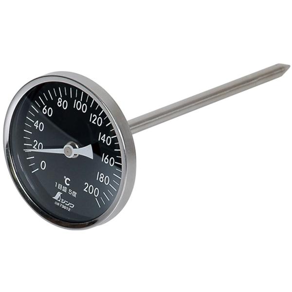 シンワ測定株式会社温度計 V-4 丸T字型 0〜200℃ φ8x20cm 白目盛製品コード：73012■特長・見やすくて大きな目盛板です。・サビに強いステンレス製です。・広い温度範囲なので様々な用途に使えます。■仕様・精度 ±5℃・測定範囲...