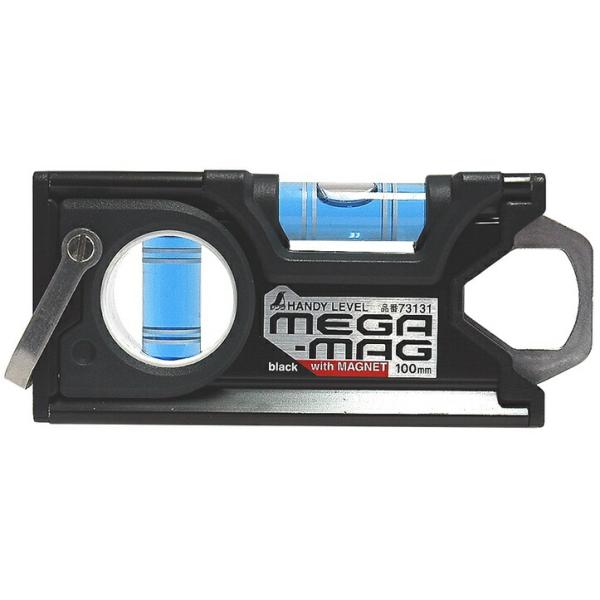 シンワ測定株式会社ハンディレベル ＭＥＧＡ−ＭＡＧ 100mm 黒 マグネット付製品コード：73131■特長・吸着力3倍（当社比）のヨーク付ネオジム磁石採用で単管を叩いてもズレません。・両端ステンフック付で高所作業に安全な落下防止対応タイプ...