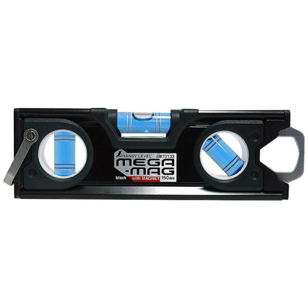 シンワ測定株式会社ハンディレベル ＭＥＧＡ−ＭＡＧ 150mm 黒 マグネット付製品コード：73133■特長・吸着力3倍（当社比）のヨーク付ネオジム磁石採用で単管を叩いてもズレません。・両端ステンフック付で高所作業に安全な落下防止対応タイプ...