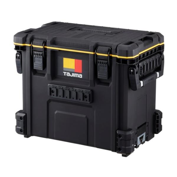 タジマ TAJIMAセフツールボックス品番流通コード：TB-TBOX■特長・内側・外側にセフホルダー（54個）機能を搭載したツールボックス・重ねて置くだけでしっかり連結する荷崩れ防止仕様・最大積載量50kg、耐荷重100kg・片手持ち、両手...