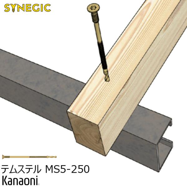 シネジック テムステル　MS5-250　100本入り※使用ビット：ヘクスローブビット T-30は別売です。特徴厚い木材を厚い鋼板に下穴なしで接合できる製品です。1工程で驚くほどスムーズに木材と鋼板を緊結します。・20mm鋼板まで対応の優れた...