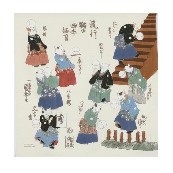 江戸で評判だった曲芸師・菊川国丸の演目を、擬人化された猫が演じるという猫好きの国芳ならではの作品。「鞠」は、その丸い形状から、丸まると元気に育つようにという親の願いが込められてきました。家庭円満・夫婦円満など、幸福な人生になるようにという祈...