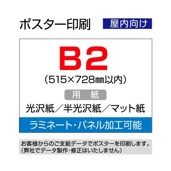 <<オリジナルポスター印刷　屋内用>>■■完全データの支給が必要■■お手持ちのデータをポスターに！イベントやお店のメニューなどに屋内展示にお勧め！用途に合わせて３種類の用紙から選べる！・光沢紙・半光沢紙・マット紙◆有...