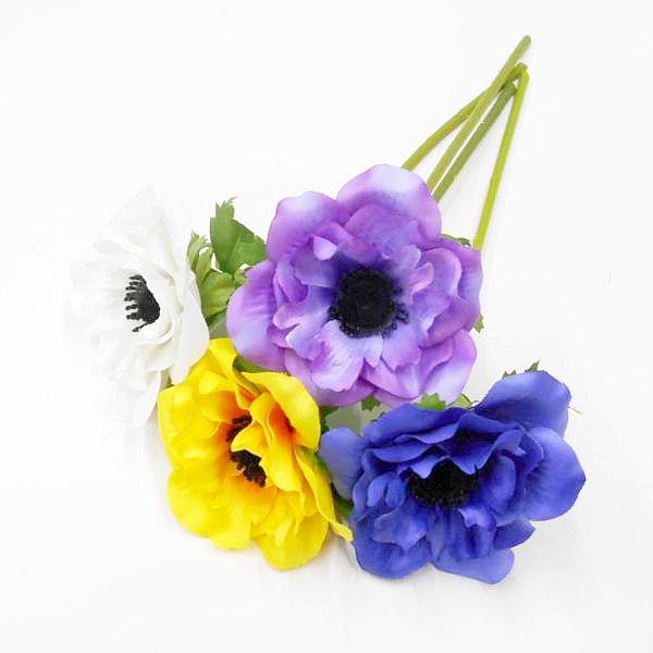 アネモネの造花。花部分はジョイントで外せます。花径：約9cm全長：約29cmカラー：ホワイト、イエロー、パープル、ブルー