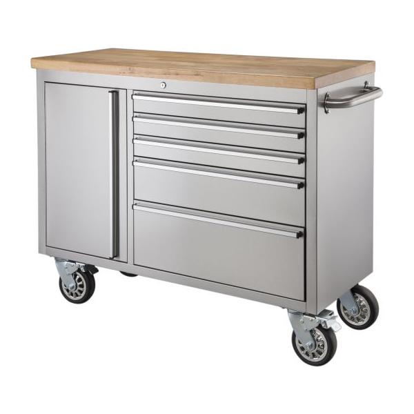 ツールキャビネット シルバー DIS-392 ■サイズ(cm)：W137×D49×H95(天板W122×D49) ■素材：ステンレス 天然木(ラバーウッド) ウレタン塗装◆◆当商品は送料都度見積商品のため注文確定後ご連絡いたします。事前の確...