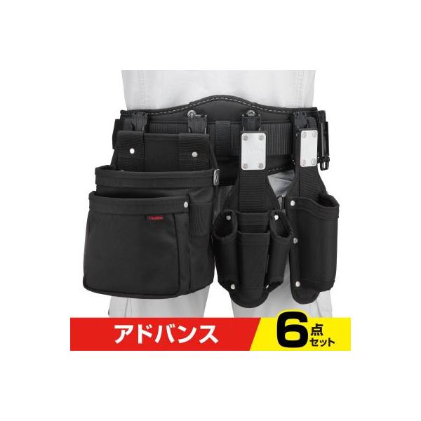 ・太い糸を使い強度に優れた高耐久ナイロンの腰袋・工具差し（4本差し・ペンドラ用）・超立体ダブルクッション採用の胴当てベルト・手袋でも操作しやすい高耐久スチール製バックルの胴ベルト・装着場所に迷わないスリムタイプの樹脂セフホルダー