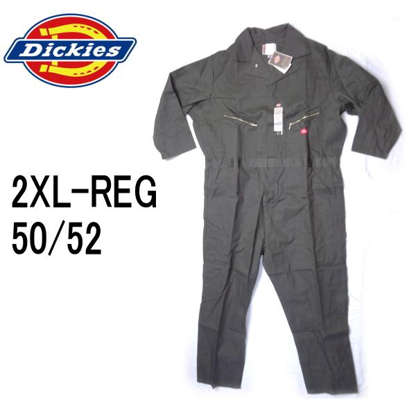 Dickiesディッキーズのカバーオールつなぎ、綿35%/ポリエステル65%、オリーブグリーン作業服・サイズ2XL-REG50/52/肩幅58cm/裄丈89cm/袖丈60cm/身幅63cm/股下78cm裾上げ無料大きいサイズビックサイズビッ...