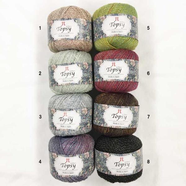 構成 ポリエステル54％、アクリル32％、ナイロン10％、ウール4％仕立 30g巻（約115m）棒針 5-6号 23-24目・32-33段かぎ針 5/0号 22目・10段