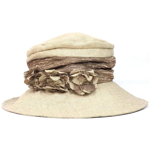 ANGIOLOFRASCONI：アンジオーロ・フラスコーニナチュラルな風合いの麻とキラキラと光沢のあるシルクの掛け合わせがポイント。クシュクシュしたゆったりとしたボリュームやコサージュからはエレガントさが演出。交互に重ね合わせたざっくりとし...