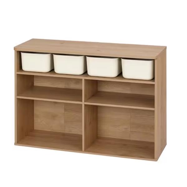 メーカー名アイリスオーヤマ商品名ラウンドシェルフ品番RUSR-97W主要素材【木製部分】プリント紙化粧パーティクルボード、プリント紙化粧繊維板 【ボックス】ポリプロピレン商品サイズ（mm ）幅：974奥行：355高さ：674重量(ラックとイ...