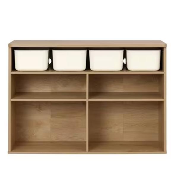 メーカー名アイリスオーヤマ商品名ラウンドシェルフ品番RUSR-97W主要素材【木製部分】プリント紙化粧パーティクルボード、プリント紙化粧繊維板 【ボックス】ポリプロピレン商品サイズ（mm ）幅：974奥行：355高さ：674重量(ラックとイ...