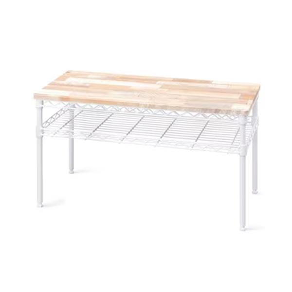 商品名カラーメタルラック テーブル品番CMM-T76362色ホワイト商品サイズ（mm）760×360×400 ※アジャスター取付時ポール径（約）19mm耐荷重（約）全体50kg、木天板30kg、棚板20kg主要素材木天板：MDF、スチール（...