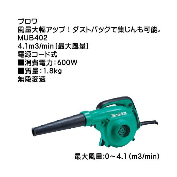 マキタ MUB402 電源コード式ブロアmakita[MUB402] 返品種別A マキタ（makita） (純正品) ブロワ MUB402 4.1m3/min 最大風量 電源