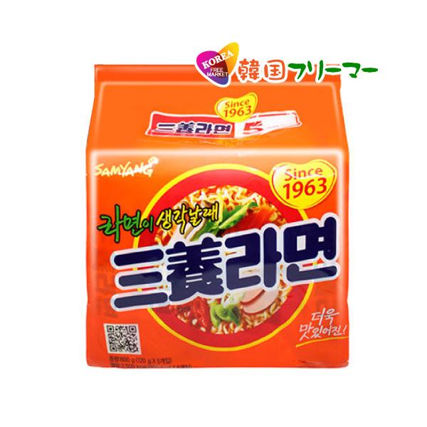 ■ 商品名：『農心』三養「サムヤン」ラーメン」● 原産地 :　韓国● 内容量 : 120g-5個● 主な原料 :　麺/小麦粉（輸入産)、植物性油脂、澱粉精製塩、ビタミンＢ２　ほかスープ/精製塩、砂糖、ヤンニョム醤油粉ニンニク、糸人参、キムチ...