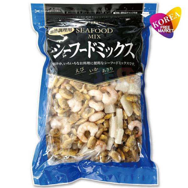 コスパ最高！大容量 シーフードミックス海鮮チヂミの具や色々な料理に活躍できる！総重量 : 800g（氷衣込み重量 1kg）1袋当たり原材料名 : アメリカオオアカイカ（中国産）、ボイルあさり（中国産）、むきえび（インド産）、食塩／pH調整剤...