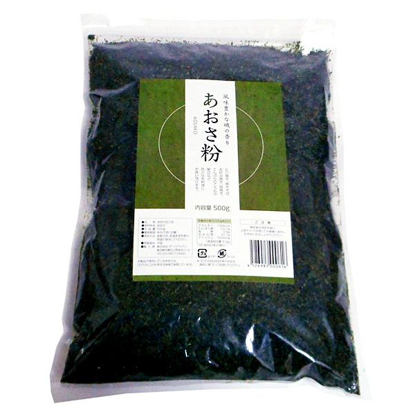 風味豊かな磯の香りのあおさ粉です。たこ焼、お好み焼き、卵焼き、天ぷらのころもや、納豆など、色々なお料理にお使いいただけます。内容量：５００ｇ【普通便】
