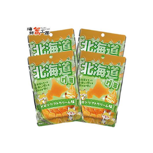 ◆商品内容北海道グミ メロンソフトクリーム味 40g（4g×10粒）×4個◆原材料水飴（国内製造）、砂糖、ゼラチン、イソマルトオリゴ糖、植物油脂、全粉乳、澱粉／ソルビトール、酸味料、香料、パプリカ色素、光沢剤（一部に乳成分・ゼラチンを含む）...