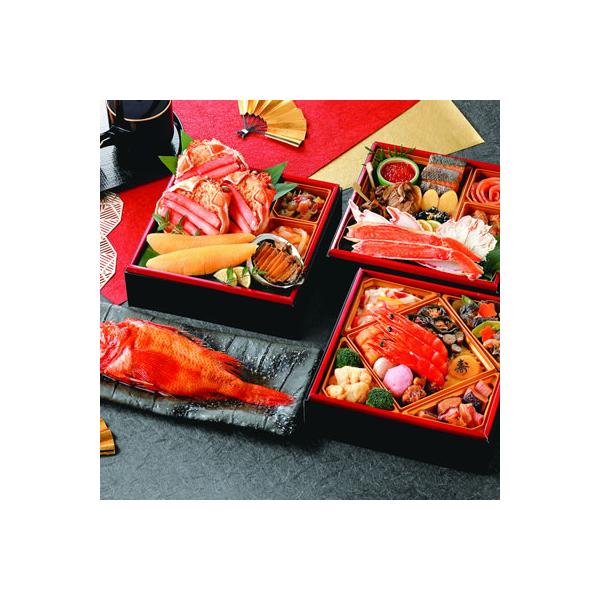 ◆商品内容おせち 北の漁師膳 3段重＋別添 全28品目1:ほっきなます2:海鮮旨煮3:伊達巻4:にしん昆布巻5:たたきごぼう6:ボイルえび7:さつまいもきんとん8:寿栗甘露煮9:紅白椎茸しんじょ10:生炊きしらすくるみ11:柳の舞唐揚げ12...
