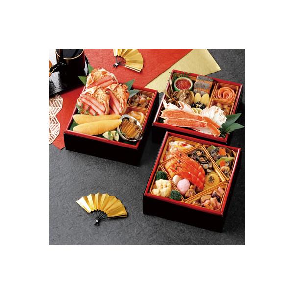 ◆商品内容おせち 北の春海膳 3段重 全27品目1:ほっきなます2:海鮮旨煮3:伊達巻4:にしん昆布巻5:たたきごぼう6:ボイルえび7:さつまいもきんとん8:寿栗甘露煮9:紅白椎茸しんじょ10:生炊きしらすくるみ11:柳の舞唐揚げ12:ボイ...