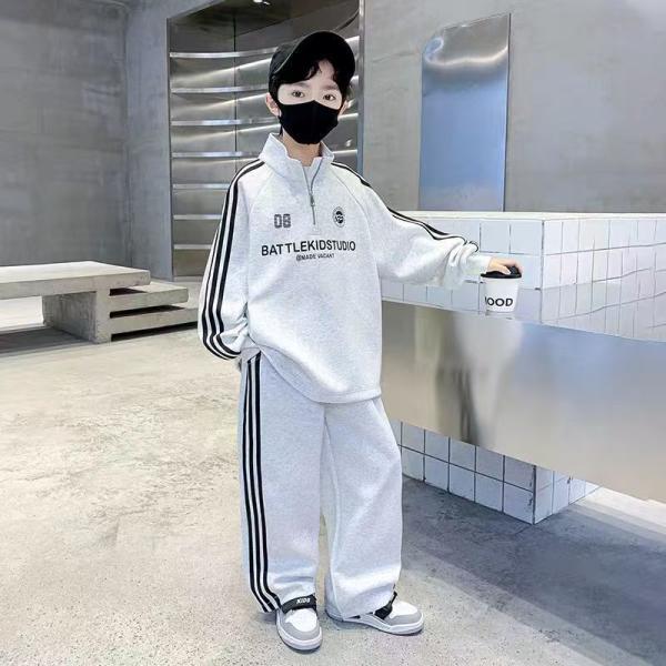 韓国子供服 男の子 セットアップ カジュアル ジャージ 上下セット 春 秋 新作 キッズ ボーイズ スポーツジャケット+パンツ 学生 ジュニア服 普段着 運動着 お出かけ 通園 通学 子ども服 ジャージ ブラック グレー ストライプ柄 11...
