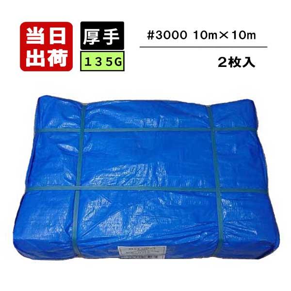 レジャーから災害まで幅広く活用できる＃3000番 135G 厚手タイプのブルーシートです■ #3000 10m×10m 2枚入の単位販売です■ 厚手タイプ #3000 ブルーシート 規格シート■ 仕上り寸法：約9.9ｍ×約9.9ｍ■ #30...