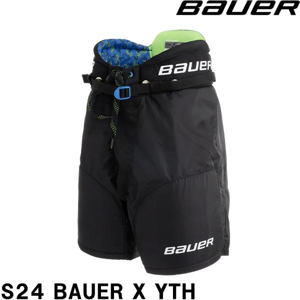 ■BAUER（バウアー）パンツ　S24　BAUER　X　Youthレクリエーションレベルのプレーヤー向けに設計された BAUER X パンツ。プロ風の外観と、あらゆるゲームで快適さを維持するための理想的な量のパッドと保護を特徴としています。...