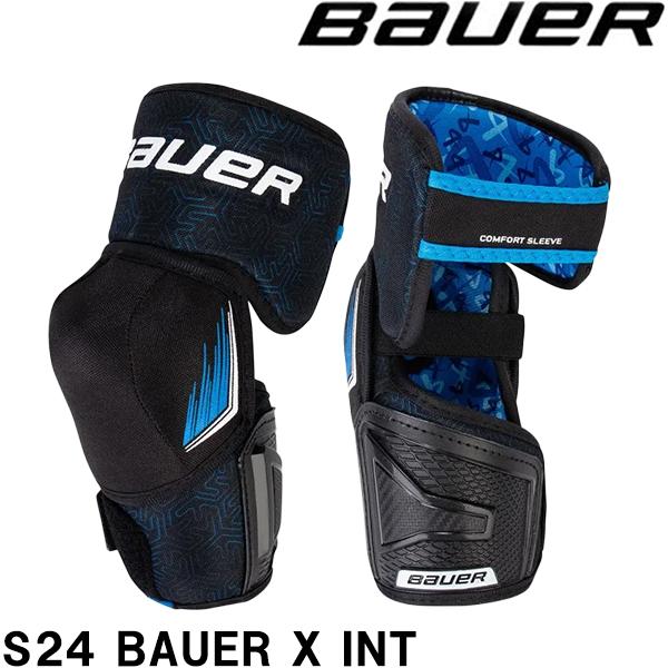 ■BAUER（バウアー）ELBOW　S24　BAUER　X　Interレクリエーションレベルのプレーヤー向けに設計された BAUER X エルボーパッドは、保護と快適性の理想的な組み合わせを提供し、パックや衝撃から肘と前腕を保護するように設...
