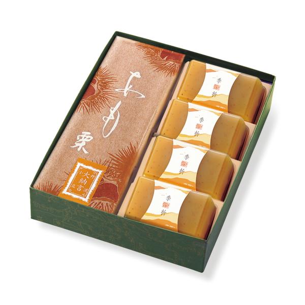 吟味した素材と菓匠の技が生きる叶匠寿庵の菓子を詰合せました。【あも（栗）】やわらかな求肥に焙煎した栗を練り込みました。【季折】芋と小豆と栗。芋羊羹にきざみ栗を混ぜ合わせ、こし餡の羊羹と二層にすることで秋の実りをあらわしました。※予告なくパッ...