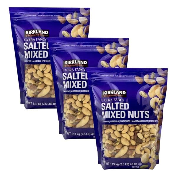 KIRKLAND(カークランド) シグネチャー ミックスナッツ 1.13kg 袋タイプ × 3個セット コストコ 大容量栄養成分表示(100g当たり)熱量632 kcal、たんぱく質17.6g、脂質55g、炭水化物22.2g、食塩相当量0....