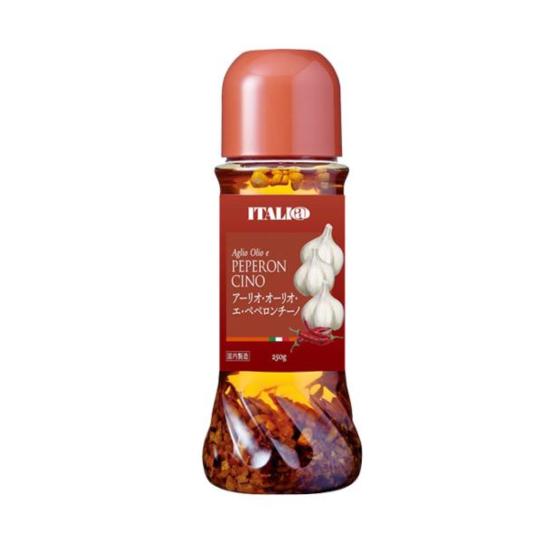 名称：混合調味料原材料名：オリーブオイル、にんにく、唐辛子内容量：250g賞味期限：枠外左下に記載保存方法：直射日光を避け、常温で保存販売者：モンテ物産株式会社MB（東京都渋谷区）発送温度帯：常温便同梱：常温便、冷蔵便