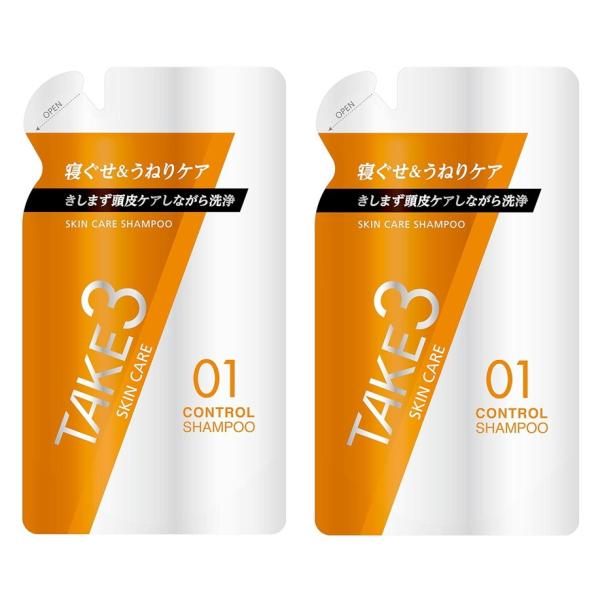 TAKE3 テイクスリー コントロールシャンプー スキンケア 詰め替え 320mL×2個【商品紹介】●男性の中でも悩みの多い「寝ぐせ」「くせ毛」「うねり」のケアに対応したシャンプー●製品の90%以上を高浸透ヒアルロン酸やセンブリエキスなどの...