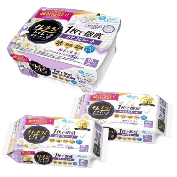 「エリエール(大王製紙) キレキラ! トイレクリーナー クリーンフローラルの香り 本体容器10枚入＋詰め替え20枚入×2個セット」は、爽やかなクリーンフローラルの香りでトイレを清潔に保つトイレ用お掃除シートです。本体容器に10枚入りのシート...