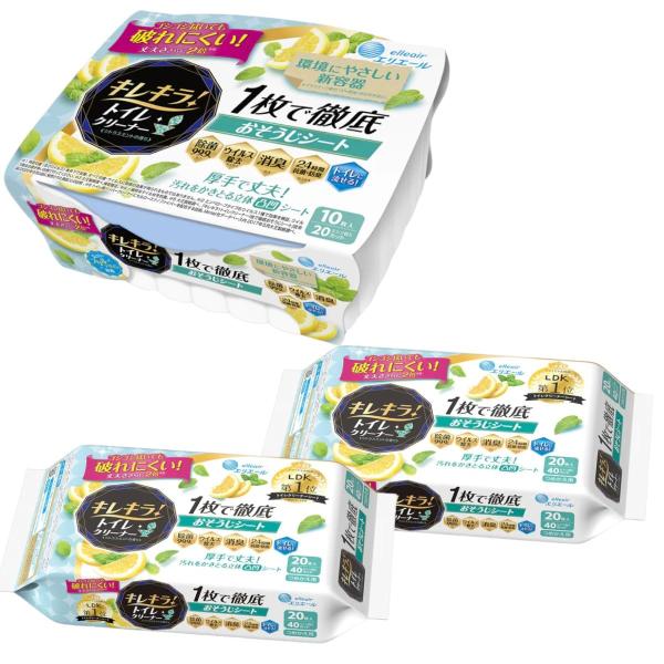 「エリエール(大王製紙) キレキラ! トイレクリーナー シトラスミントの香り 本体容器10枚入＋詰め替え20枚入×2個セット」は、爽やかなシトラスミントの香りがトイレ空間をリフレッシュさせるトイレ用お掃除シートです。本体容器に10枚入りがセ...