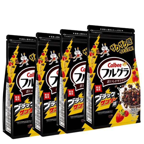 ・内容量：800g×4袋・名称：シリアル・メーカー：カルビー・JANコード：4901330749163・ブラックサンダーコラボのフルグラ・ココアクッキー、いちご、ラズベリー入り・食物繊維・鉄分・8種のビタミン配合カルビーの「フルグラ」とブラ...