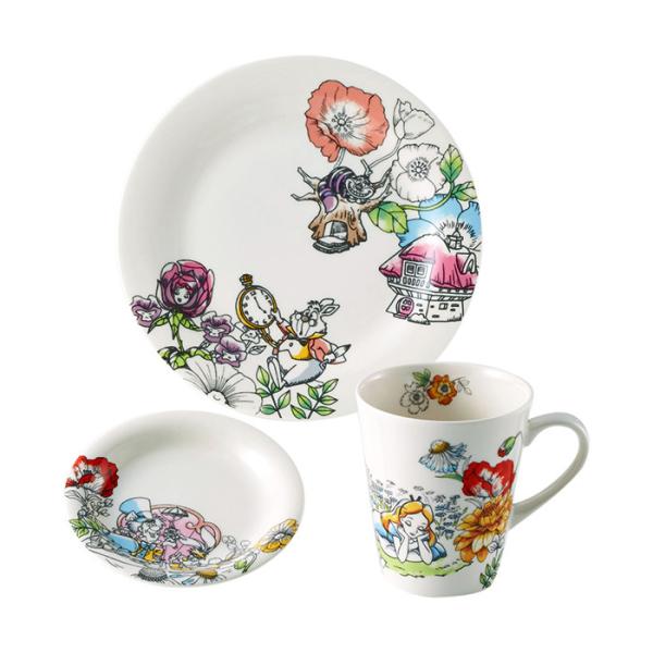 【ALICE IN Wonderland】大人可愛いアリスの不思議な世界。新しい「ふしぎの国のアリス」のアートで摩訶不思議なファンタジーの世界を表現したコレクションです。乳白色の柔らかば色合いの磁器に描かれたカラフルなデザインが物語の世界へ...