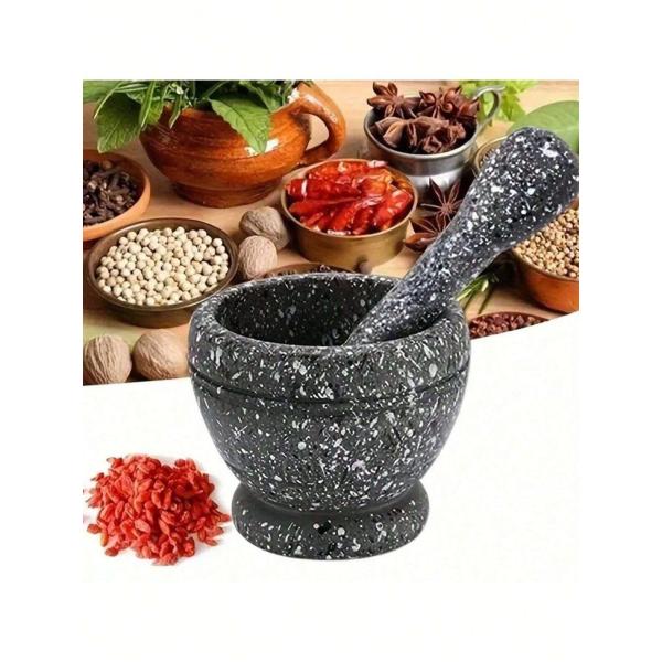 1個 花崗岩風ガーリッククラッシャー、家庭用乳鉢と乳棒、唐辛子粉砕機、手動ガーリックミンサー、プラスチック製ペッパーミル、キッチンツール、キッチンウェア