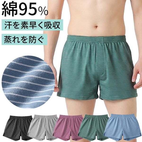 ・蒸れずに快適！綿95%メンズボーダー柄トランクス・吸放湿性に優れた綿95％素材で一日中サラサラ・裾の両サイドスリットが足さばきの良さを実現・幅広のウエストゴムを共生地で包み込み快適に・ゴムの締め付けやチクチク感を抑えたストレスフリー設計・...
