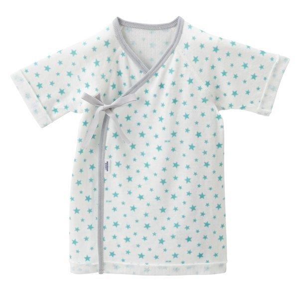 QUALITY：綿100％ 日本製二枚層でふんわりニットガーゼ素材の短肌着です。星柄で、秋冬はインナーとして、夏はお部屋着として使えます。ピュアベール加工50cm 60cm