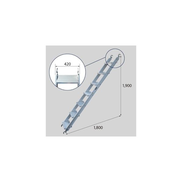 【商品名】 アルミ階段 8段 HH2-19AL【重量】12.5kg【シリーズ】ビルダー・アルファ（Bタイプ）仮設工業会認定品※注意　Aタイプとの互換性はありませんので、ご注意ください。※配送についてのご注意原則車上渡しとなりますので、荷卸し...