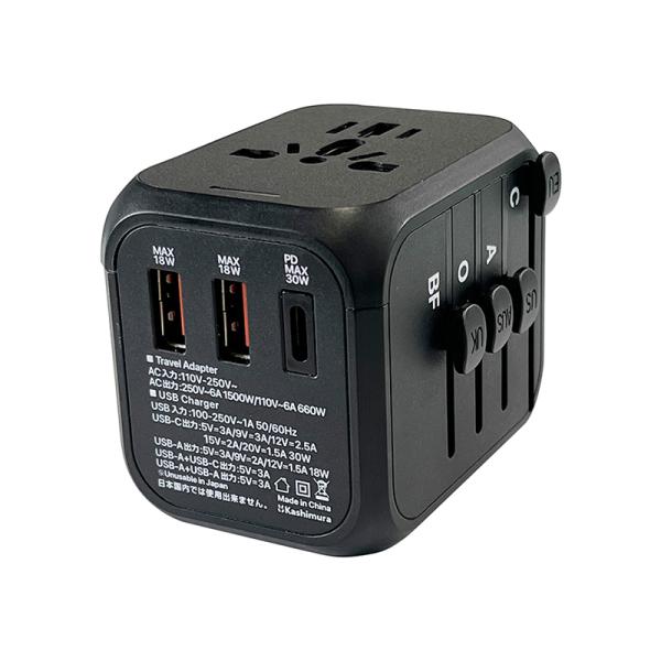 ●4種類の電源コンセントに対応する変換プラグ。（A、C、O、BF）●本製品に6種類の電源プラグを接続することができます。（A、BF、C、O、O2、SE）●USB PD対応USB Type-Cポート+USB-A 2ポート搭載。●USBポートは...