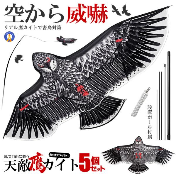 空から威嚇！リアル鷹カイトで害鳥対策！風で舞う「天敵鷹カイト」が鳥を寄せつけない。●リアルな鷹デザインの鳥よけカイト風を受けて空中を旋回し、本物の猛禽類のように飛行。ハト・カラス・スズメなどの害鳥を効果的に威嚇します。庭、果樹園、畑、農園な...